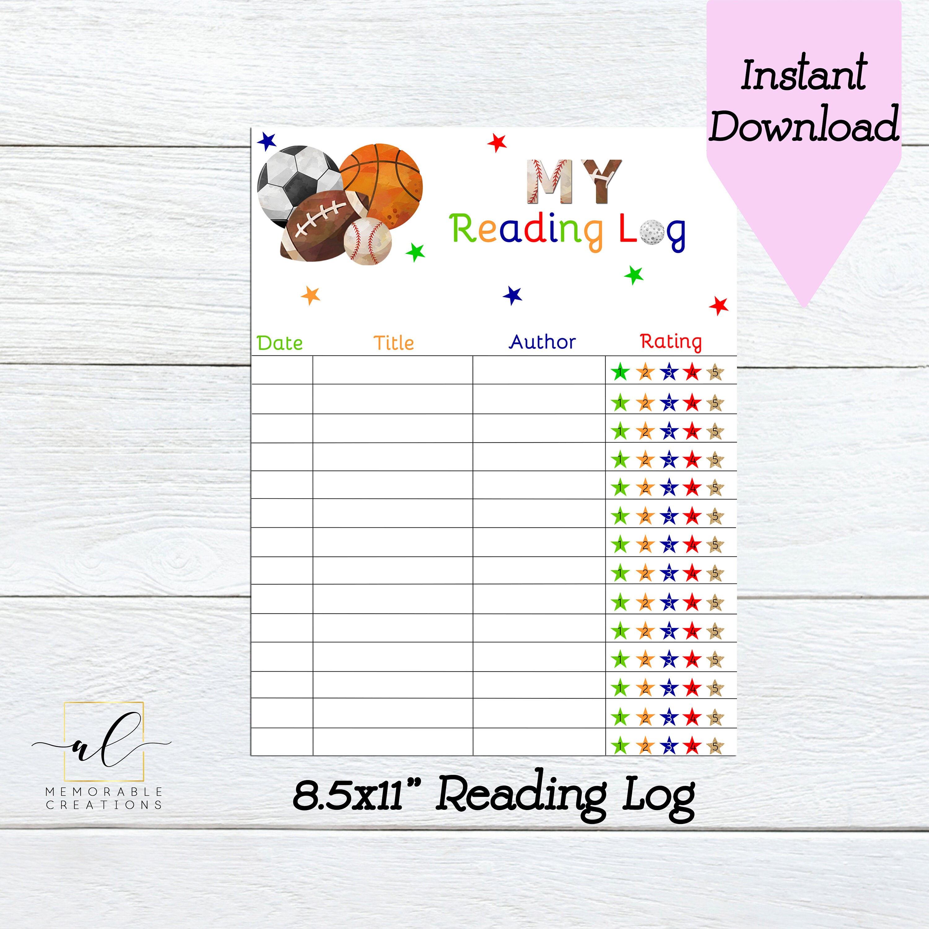 Sports Reading Log, Sports Reading Journal Bundle, Reading Tracker ...