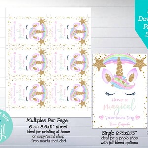 Unicorn Valentine Printable Cards, Editable Unicorn Valentines, Instant ...
