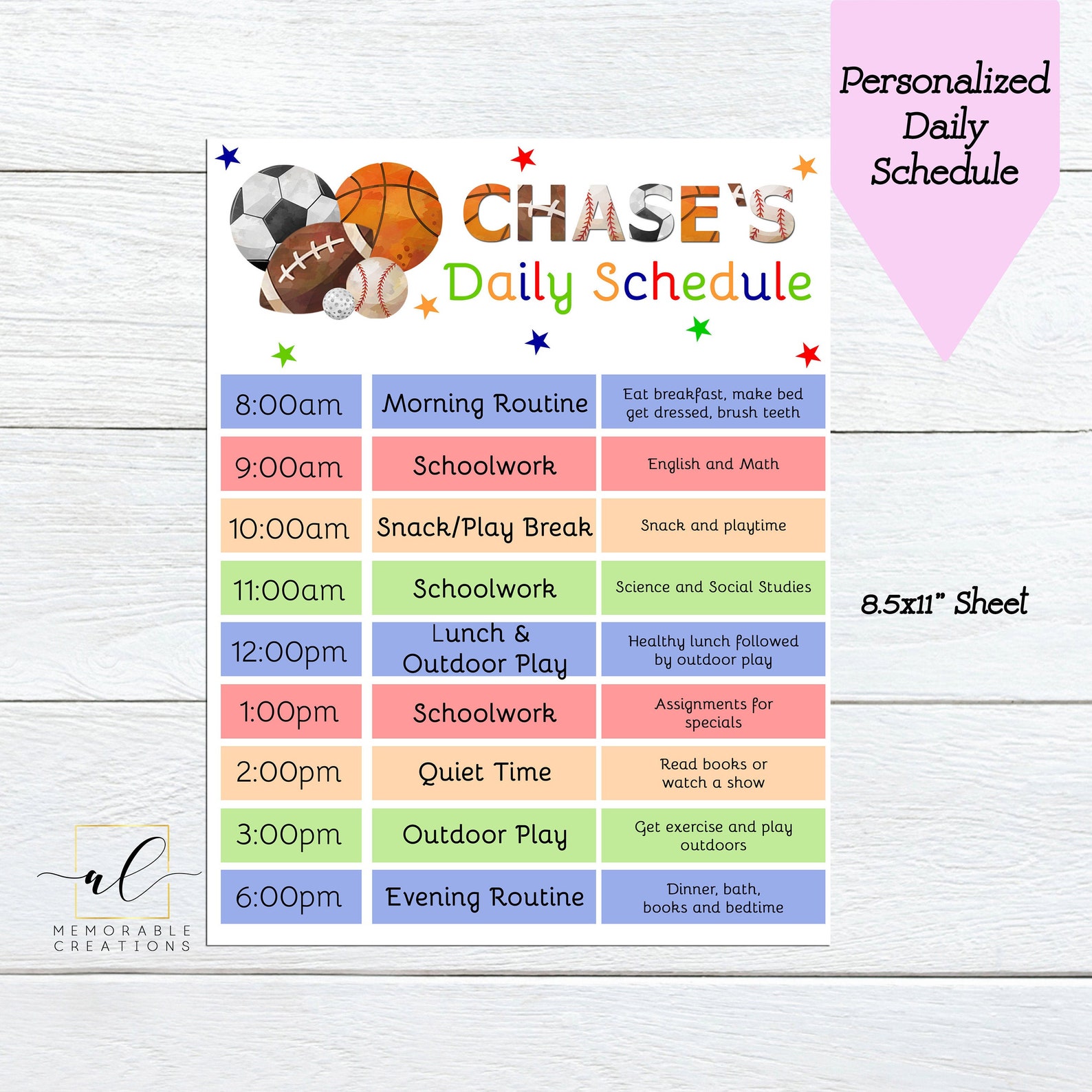 Personalized Sports Daily Schedule Sports Daily Planner | Etsy