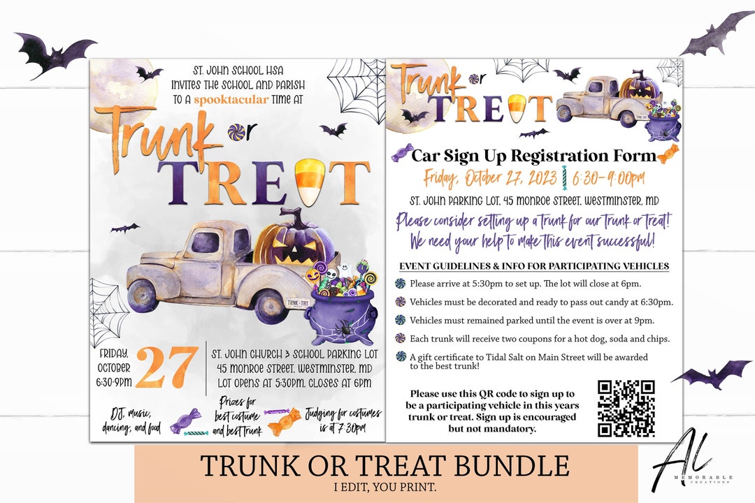 Trunk or Treat Flyer Bundle, Trunk or Treat Flyer, Trunk or Treat Sign ...