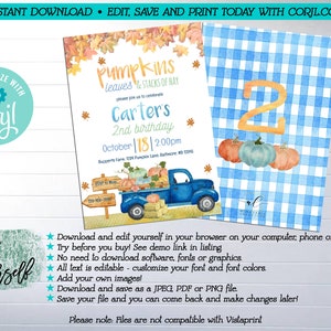 Blue Pumpkin Truck Birthday Printable Invitation, Edit Yourself Boy ...