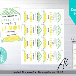 Lemon Teacher Appreciation Printable Gift Tag, Editable Lemon End of ...