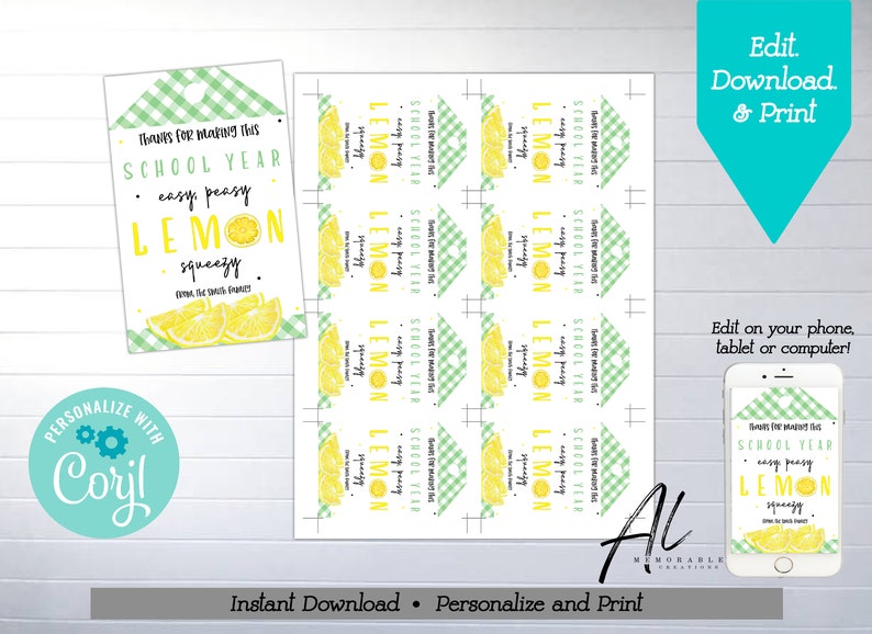 Lemon Teacher Appreciation Printable Gift Tag, Editable Lemon End of ...