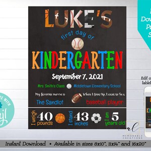 Sports First Day of School Editable Sign, Edit Yourself School Board ...