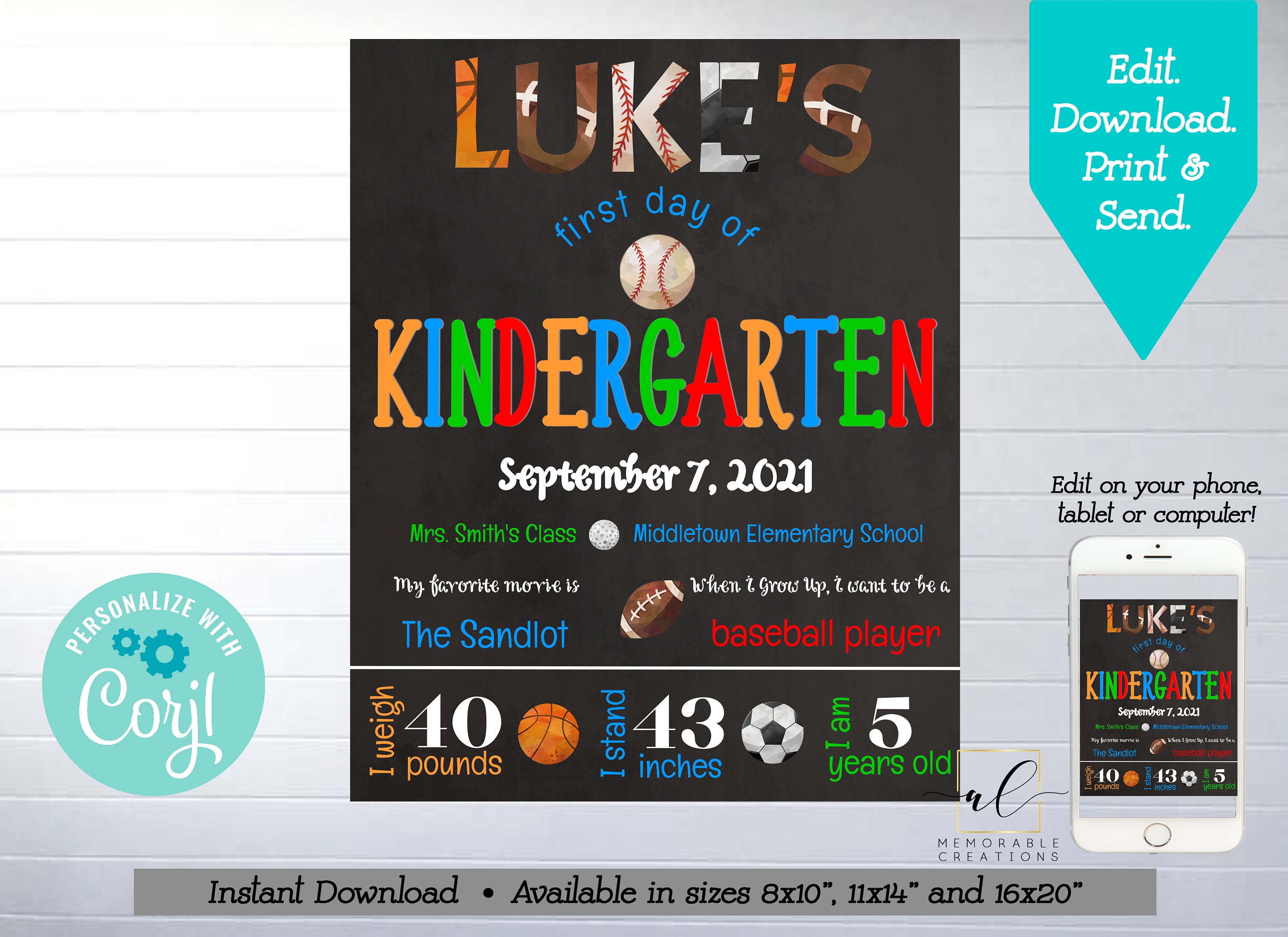 Sports First Day of School Editable Sign Edit Yourself School - Etsy