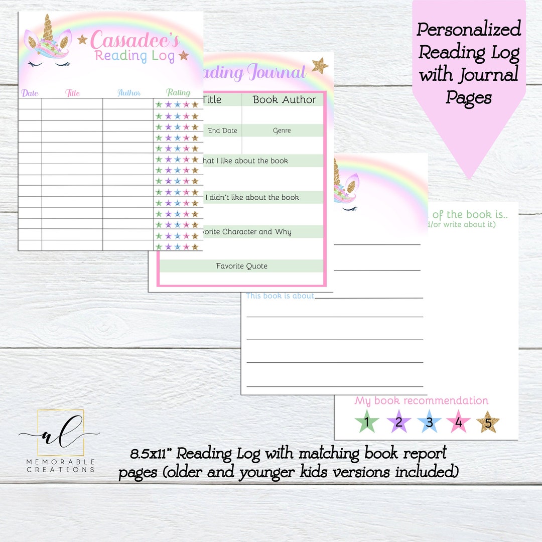 Personalized Unicorn Reading Log, Unicorn Reading Journal, Reading Log ...