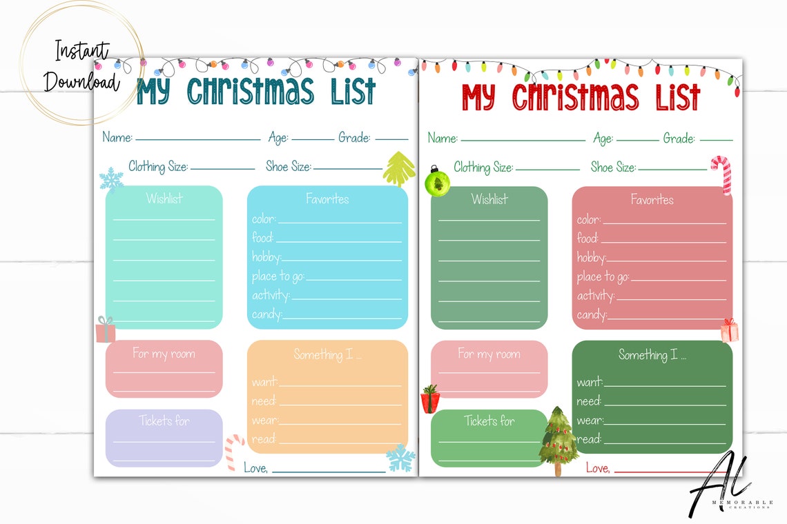 Letter to Santa Printable, Kids Christmas Wish List, Kids Letter to ...