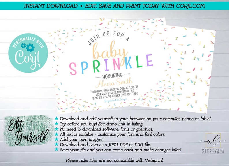 Baby Sprinkle Printable Invitation Edit Yourself Gender - Etsy