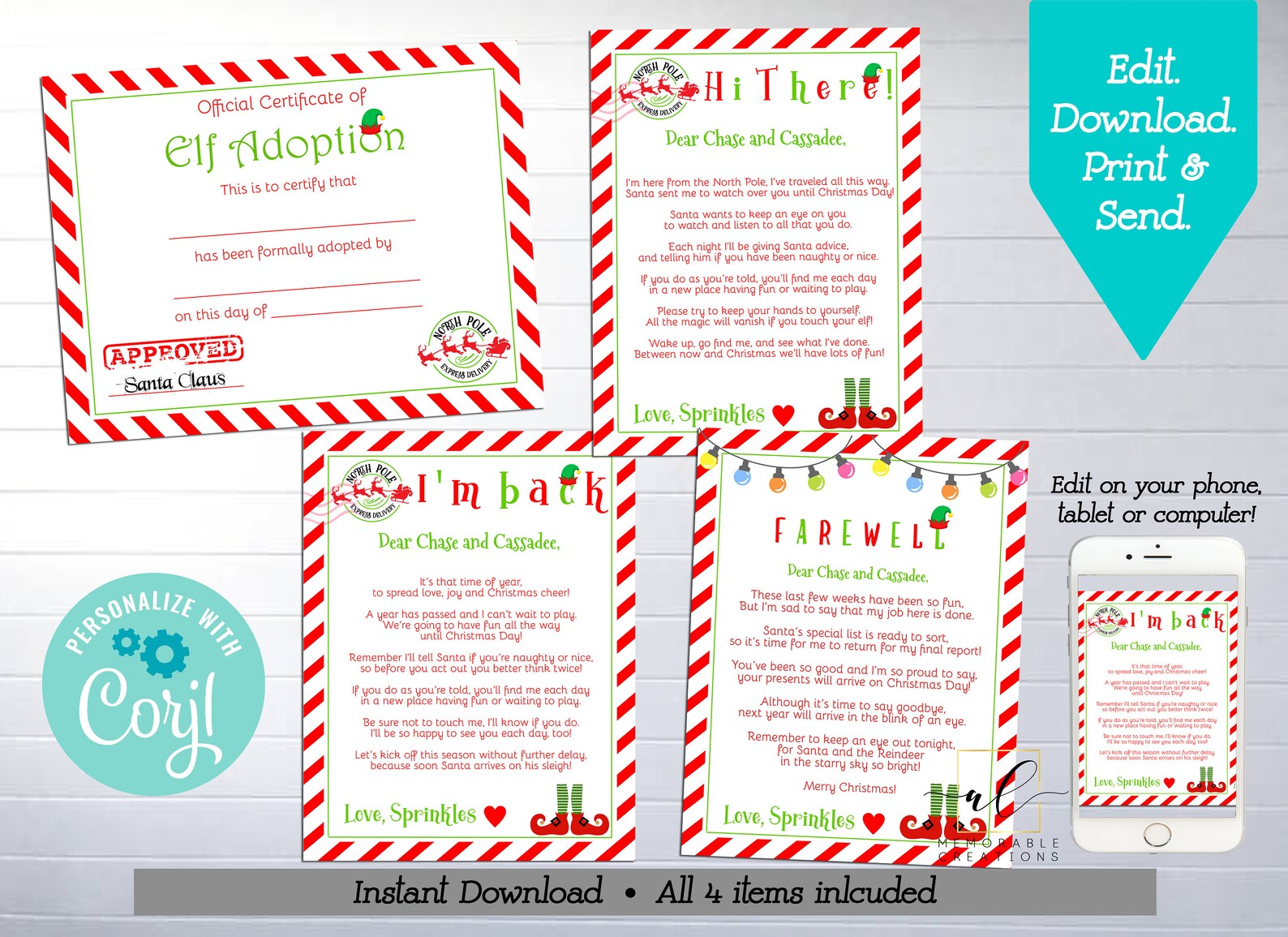 Elf Letter Bundle Printable Edit Yourself Elf Hello Return - Etsy