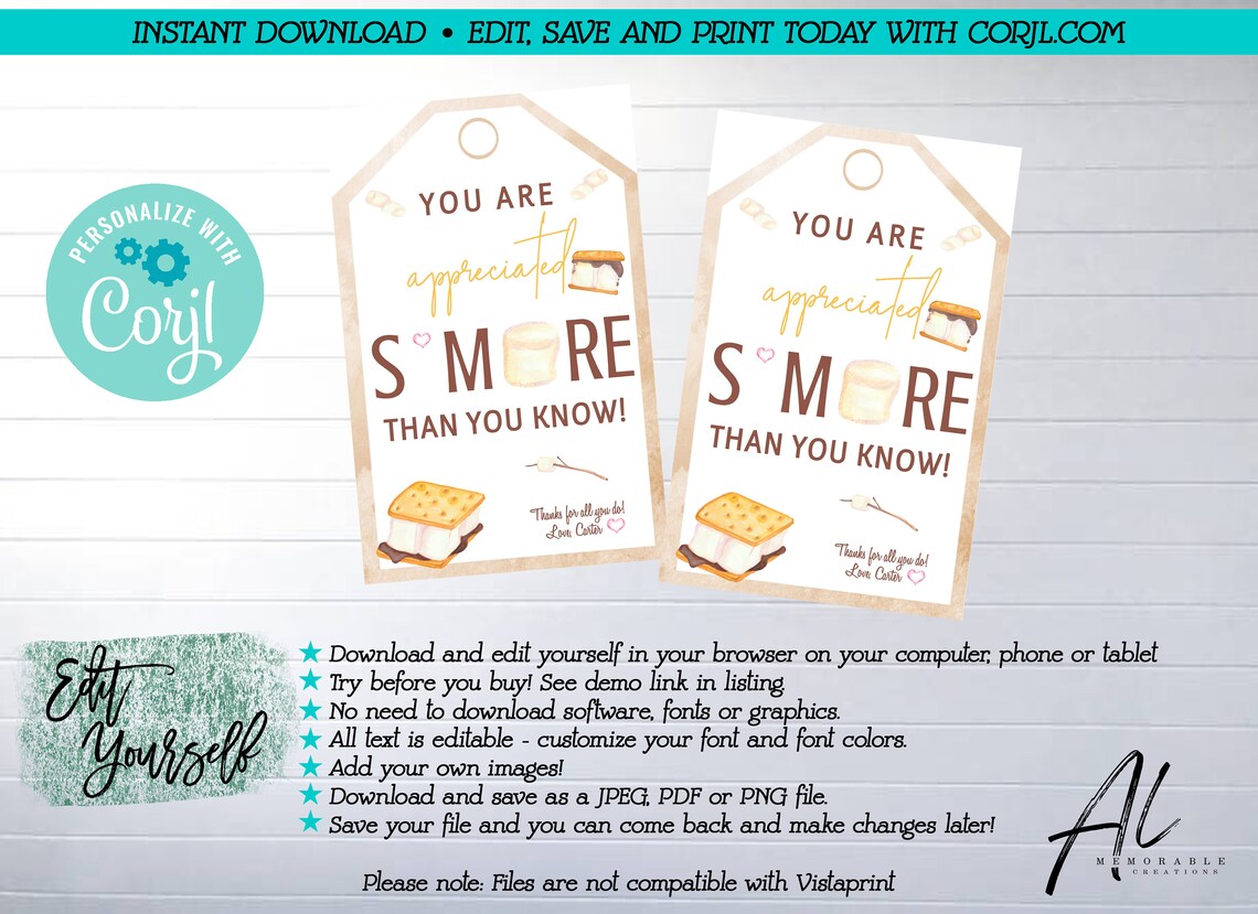 S'more Teacher Appreciation Printable Gift Tag, Editable Appreciated ...