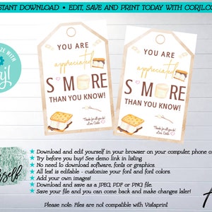 S'more Teacher Appreciation Printable Gift Tag, Editable Appreciated ...
