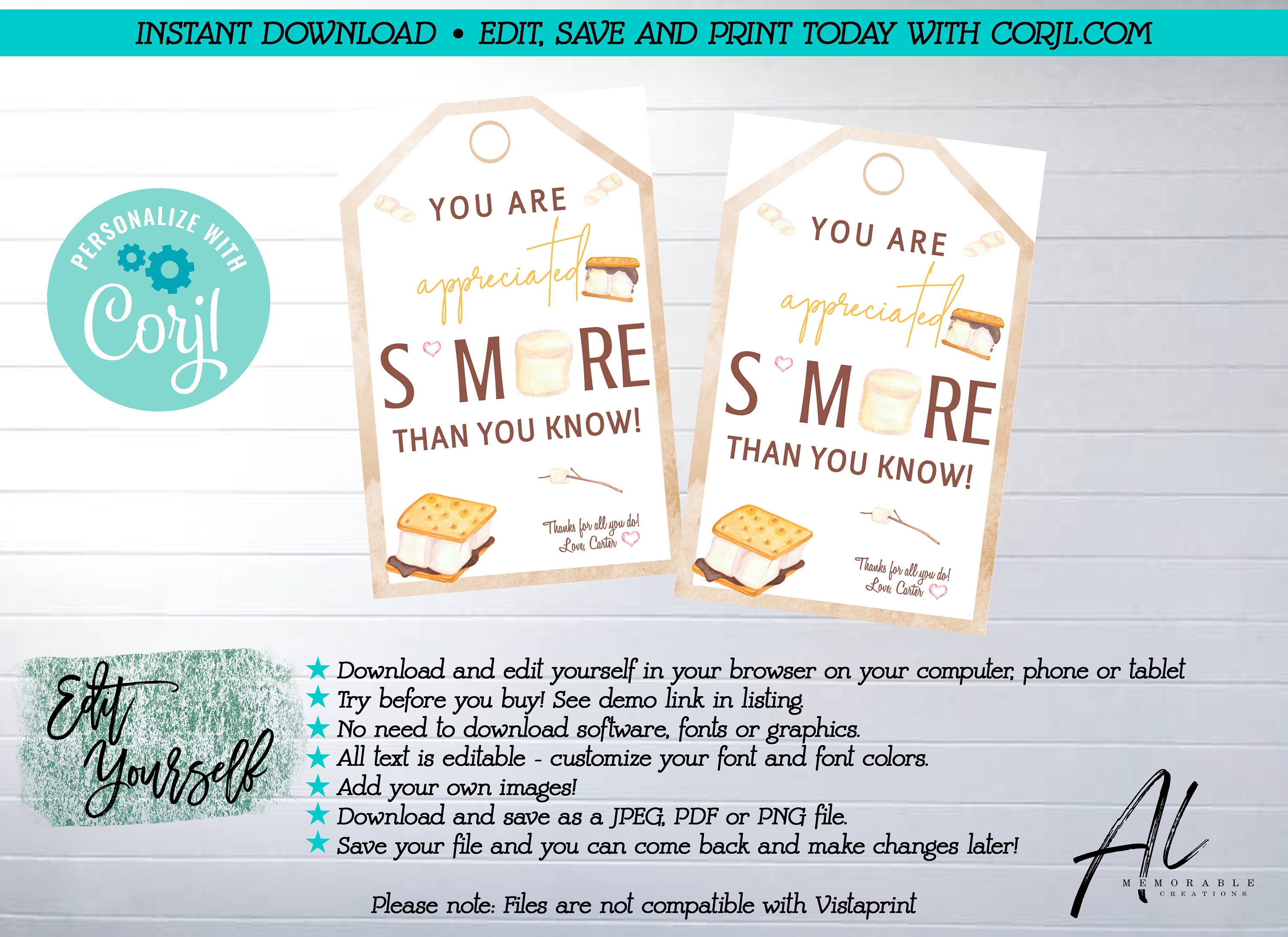 S'more Teacher Appreciation Printable Gift Tag Editable | Etsy