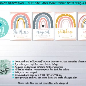 Rainbow Valentine Printable Cards, Editable Boho Rainbow Valentine ...