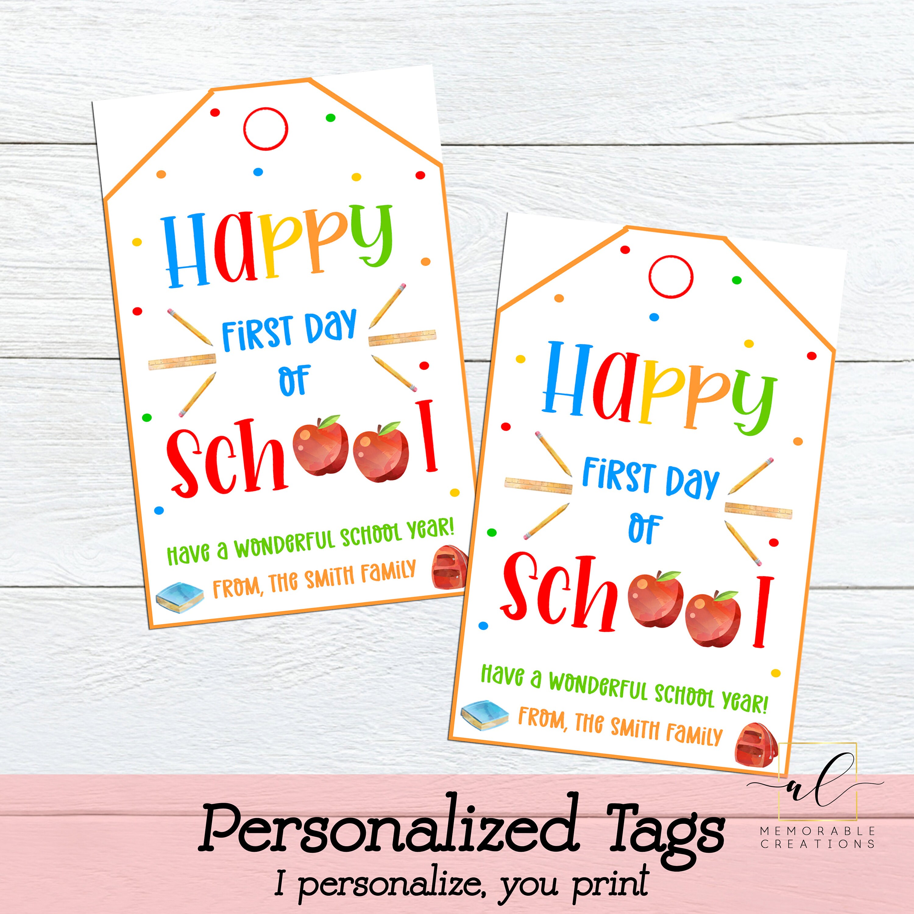 Back to School Gift Tags Happy First Day of School Tag - Etsy