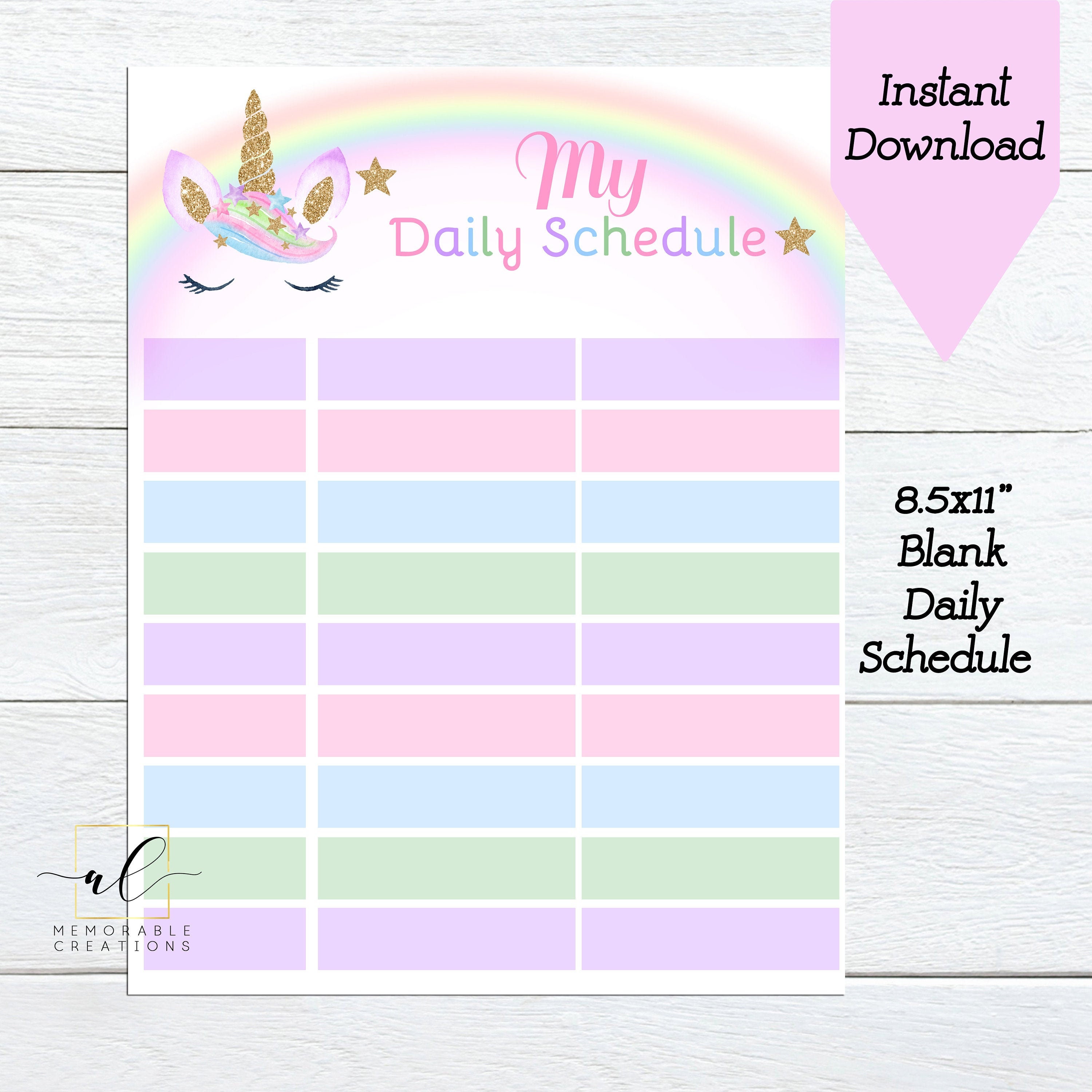 Unicorn Daily Planner, Unicorn Daily Schedule, Instant Download Daily ...