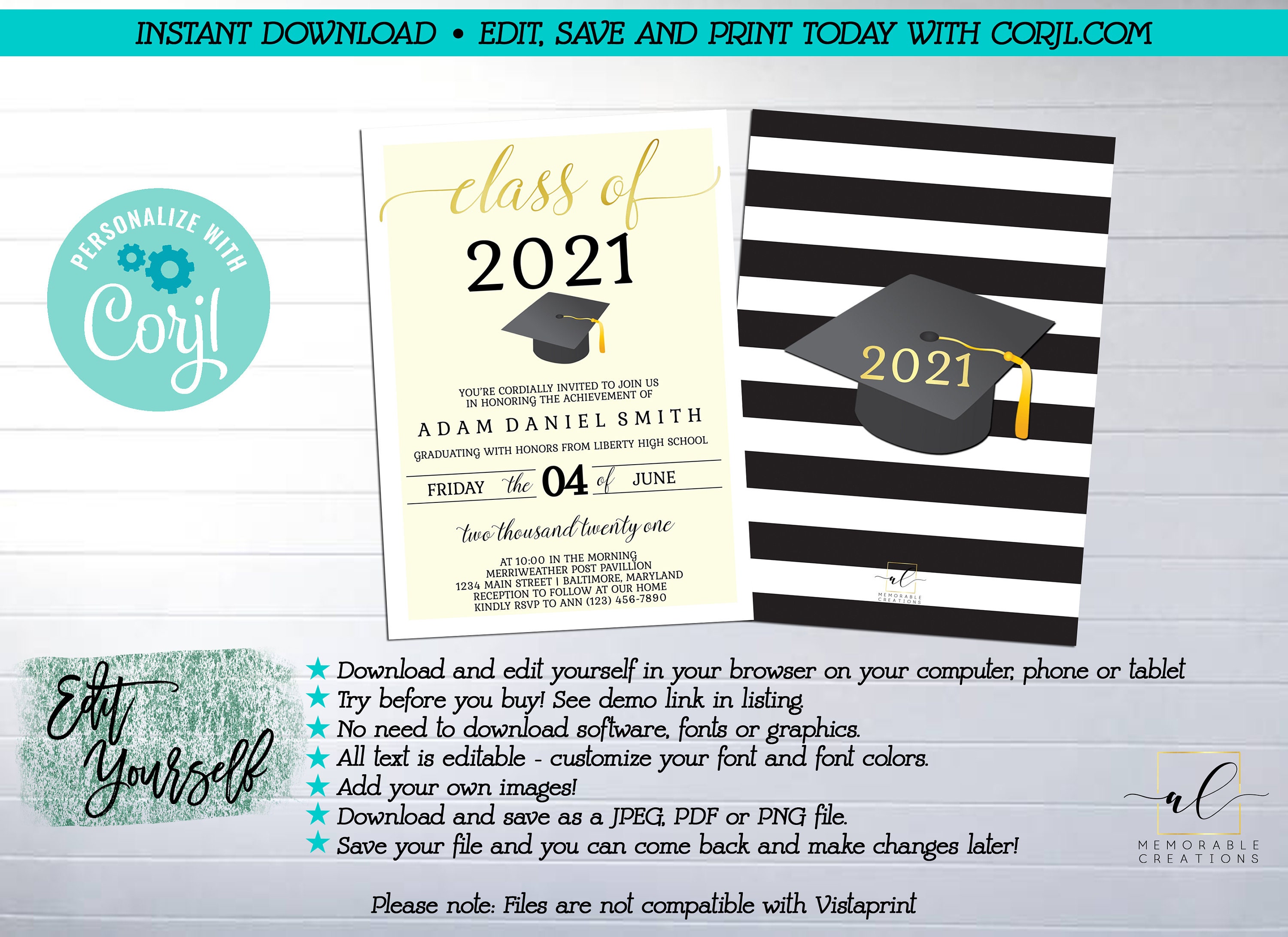 Modern Graduation Printable Invitation, Edit Yourself Graduation Party ...