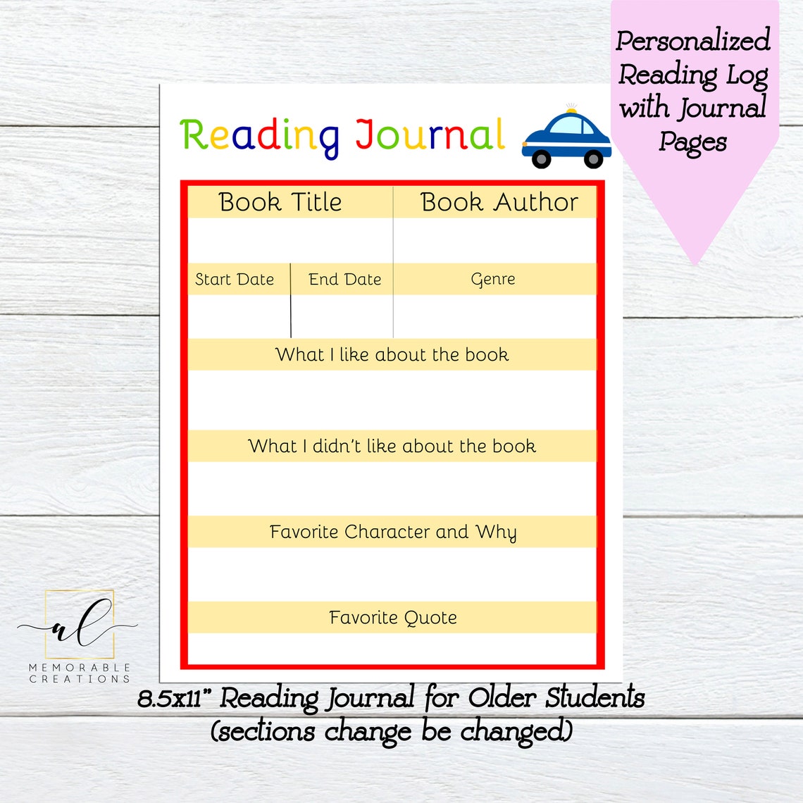 Personalized Transportation Reading Log, Train Reading Journal, Reading ...