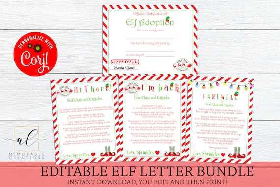 Elf Letter Bundle Printable Edit Yourself Elf Hello Return | Etsy