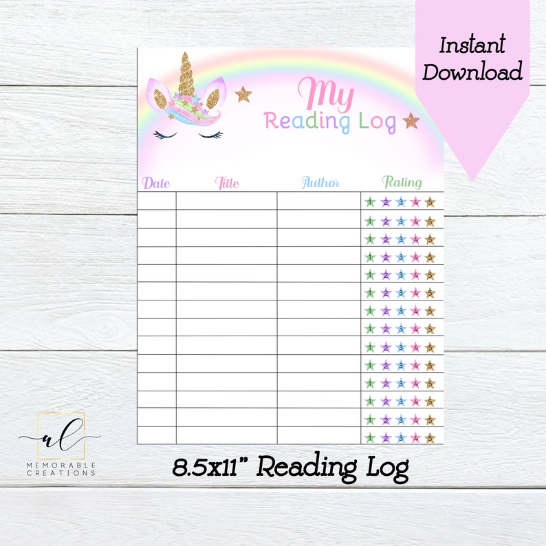 Unicorn Reading Log Unicorn Reading Journal Bundle Reading - Etsy