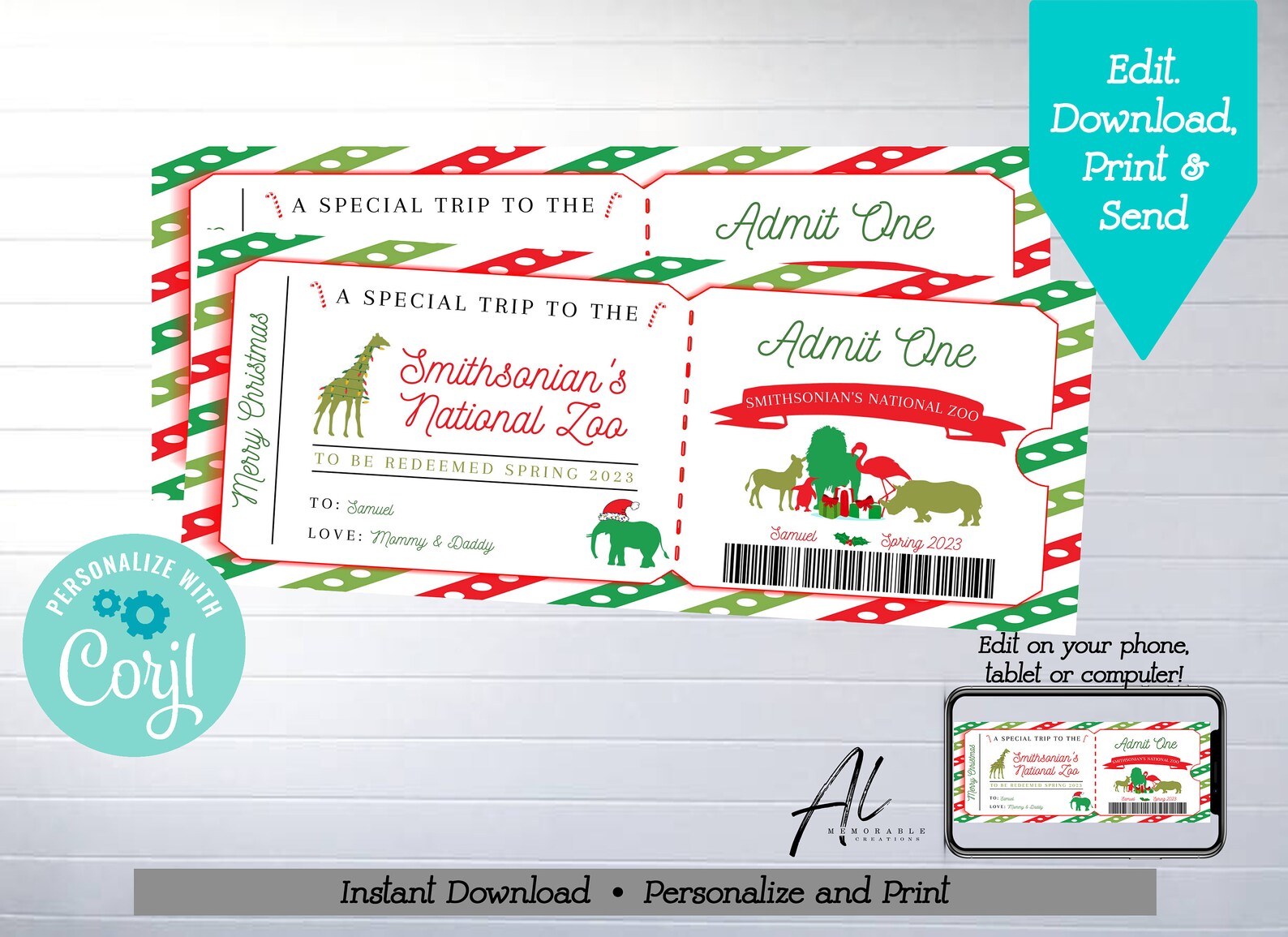 Editable Christmas Zoo Gift Certificate Printable Zoo Gift - Etsy