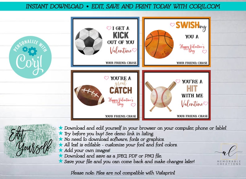 Sports Valentine Printable Cards, Editable Sports Balls Valentines ...