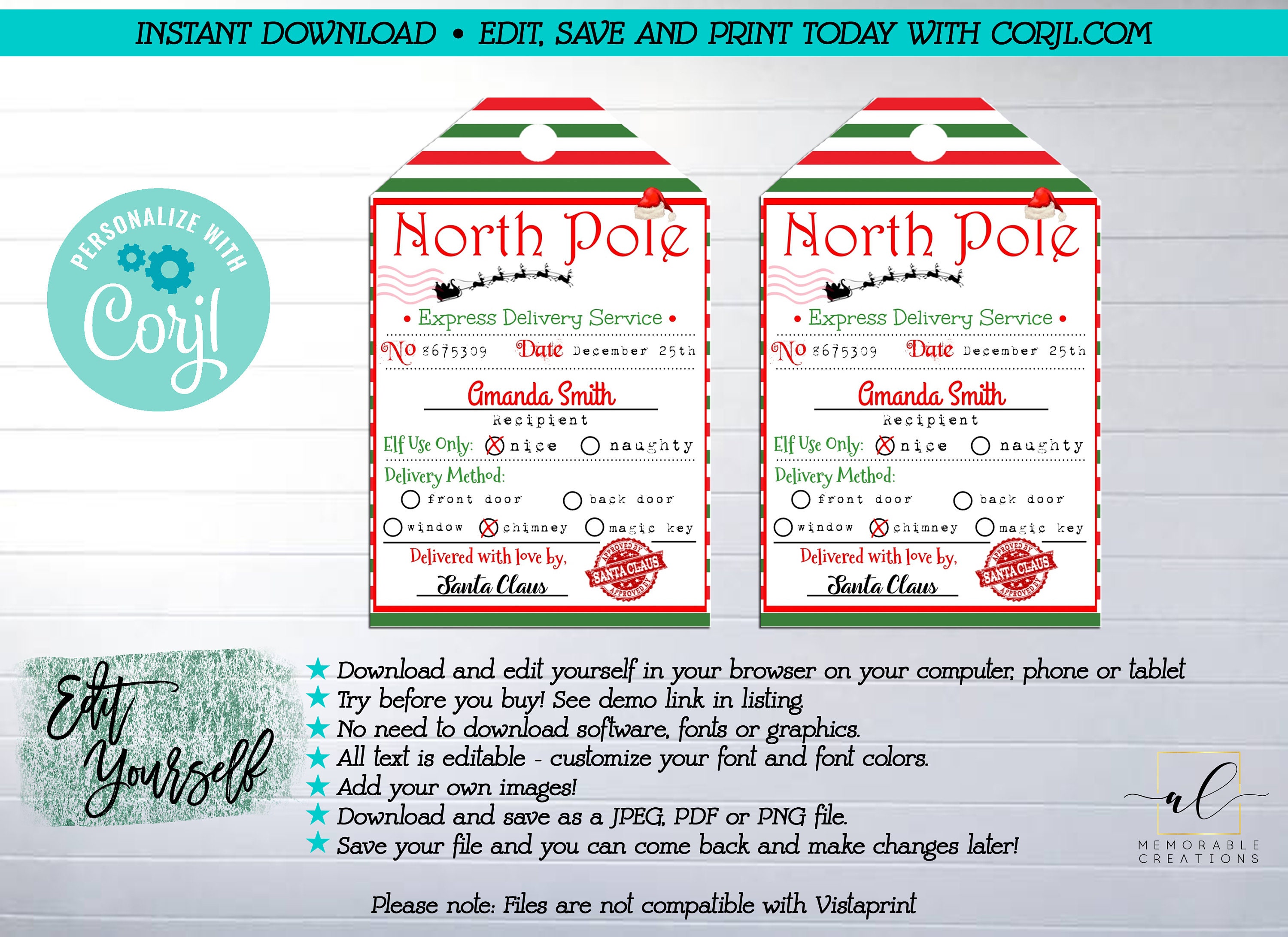 North Pole Delivery Printable Tags Edit Yourself North Pole | Etsy
