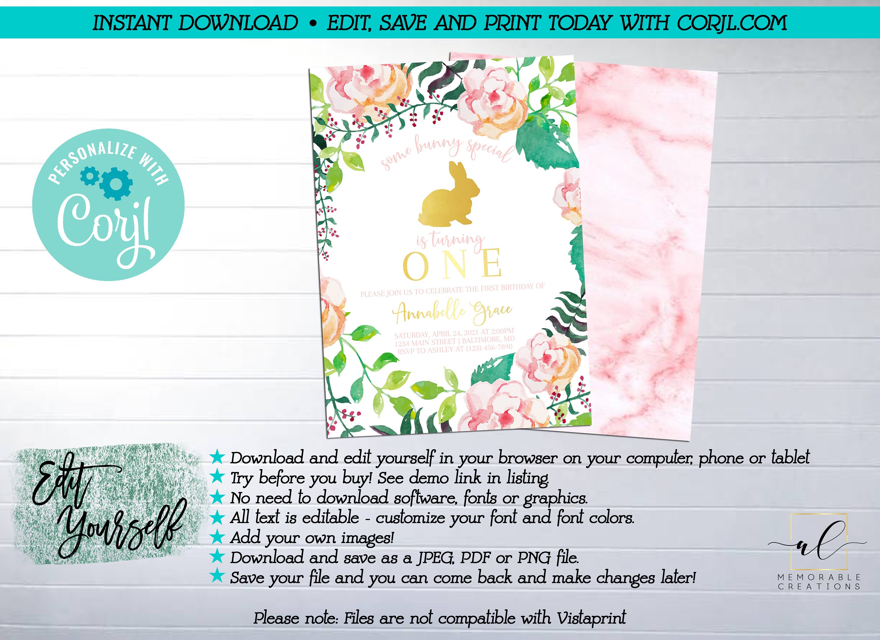 Bunny Birthday Printable Invitation Edit Yourself Some Bunny | Etsy
