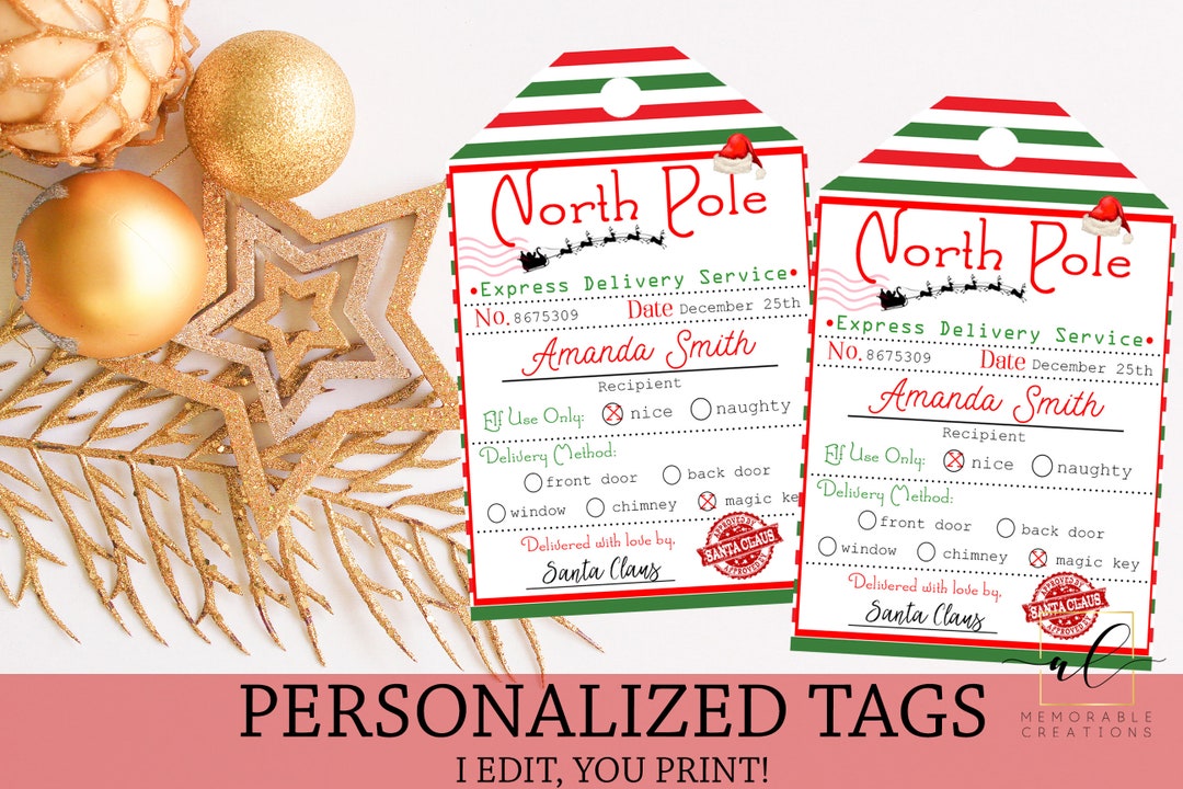Personalized North Pole Delivery Tags, Christmas Gift Tag, Santa ...