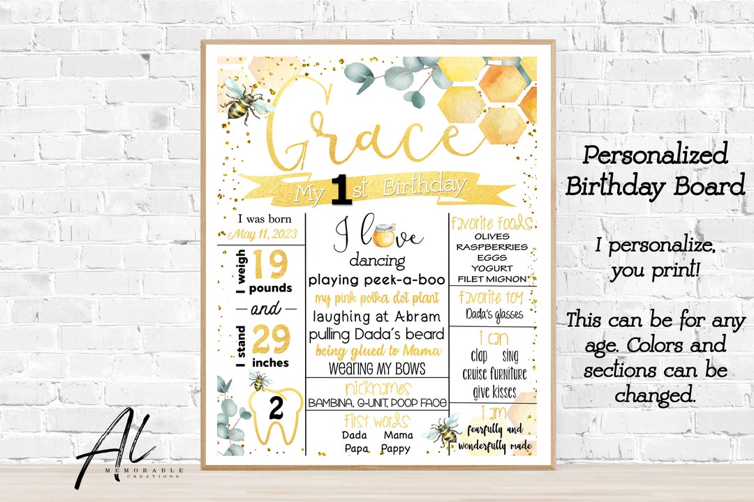 Bee Milestone Birthday Poster, Honeybee Birthday Chalkboard, Little ...