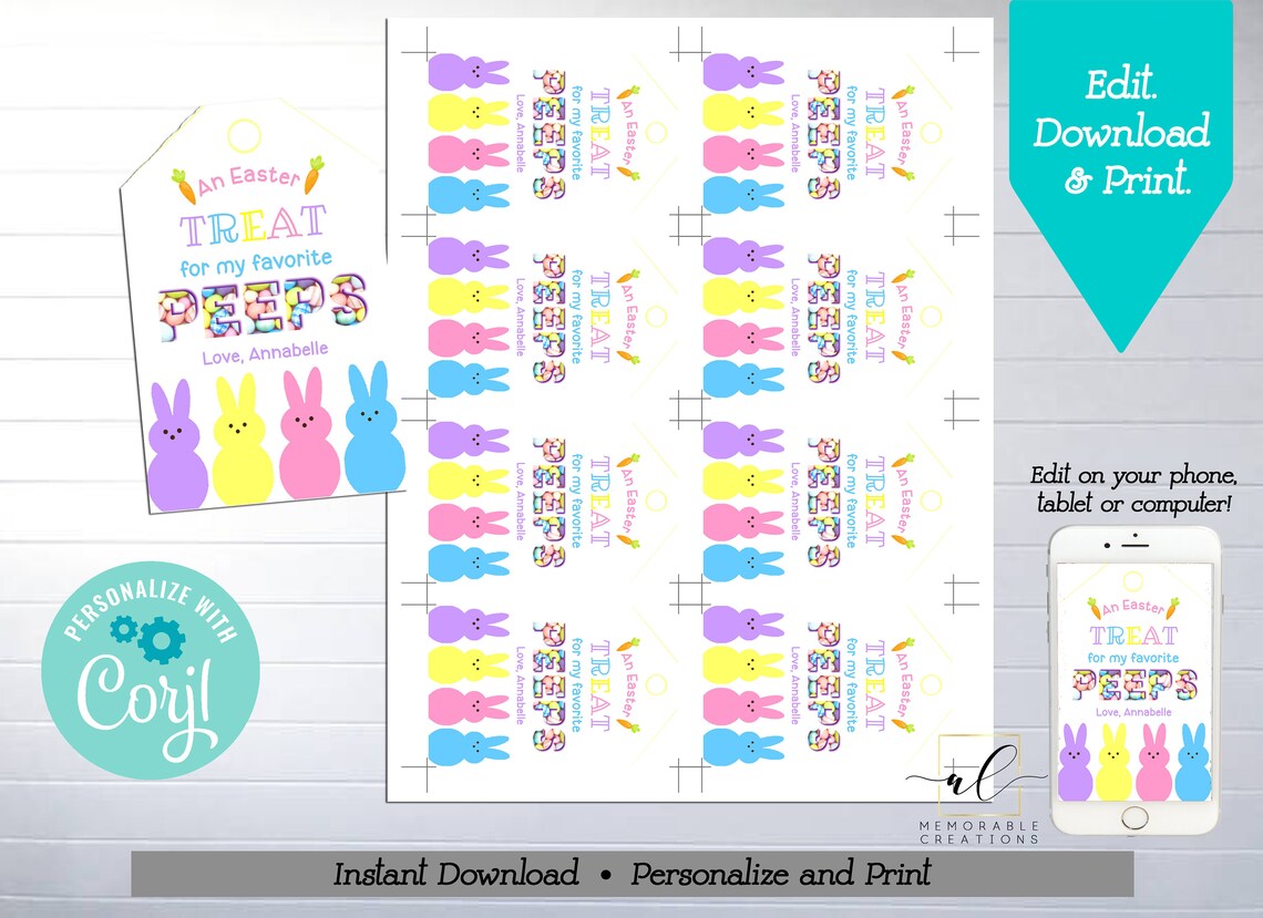 Peeps Easter Printable Tags Edit Yourself Easter Tags | Etsy