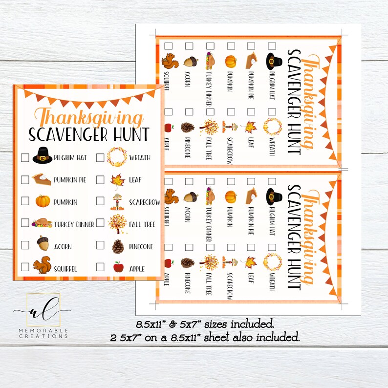 Thanksgiving Scavenger Hunt Printable Game Kids Thanksgiving - Etsy