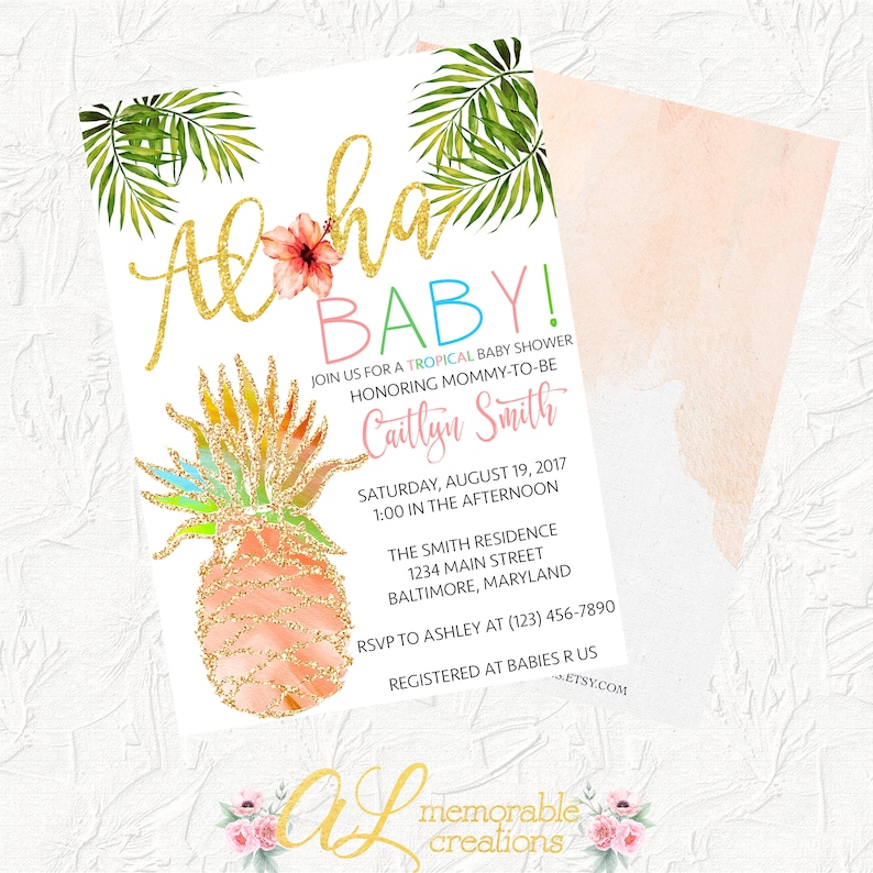 Aloha Baby Shower Invitation, Pineapple Baby Shower Invitation ...