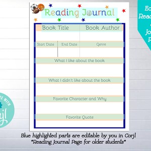 Editable Sports Reading Log, Edit Yourself Sports Reading Journal ...