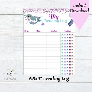 Mermaid Reading Log, Mermaid Reading Journal Bundle, Reading Tracker ...
