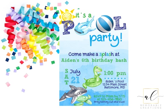 Boy Pool Party Invitation Pool Party Invitation Boy Birthday | Etsy