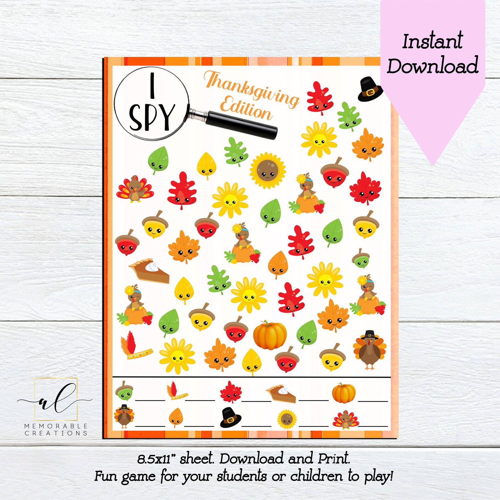 Thanksgiving I Spy Printable Game Kids Thanksgiving Activity - Etsy