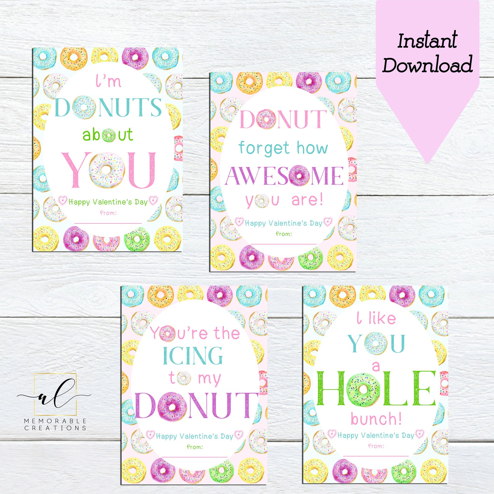 Donut Valentine Cards Kids Valentine Cards Printable Donut | Etsy