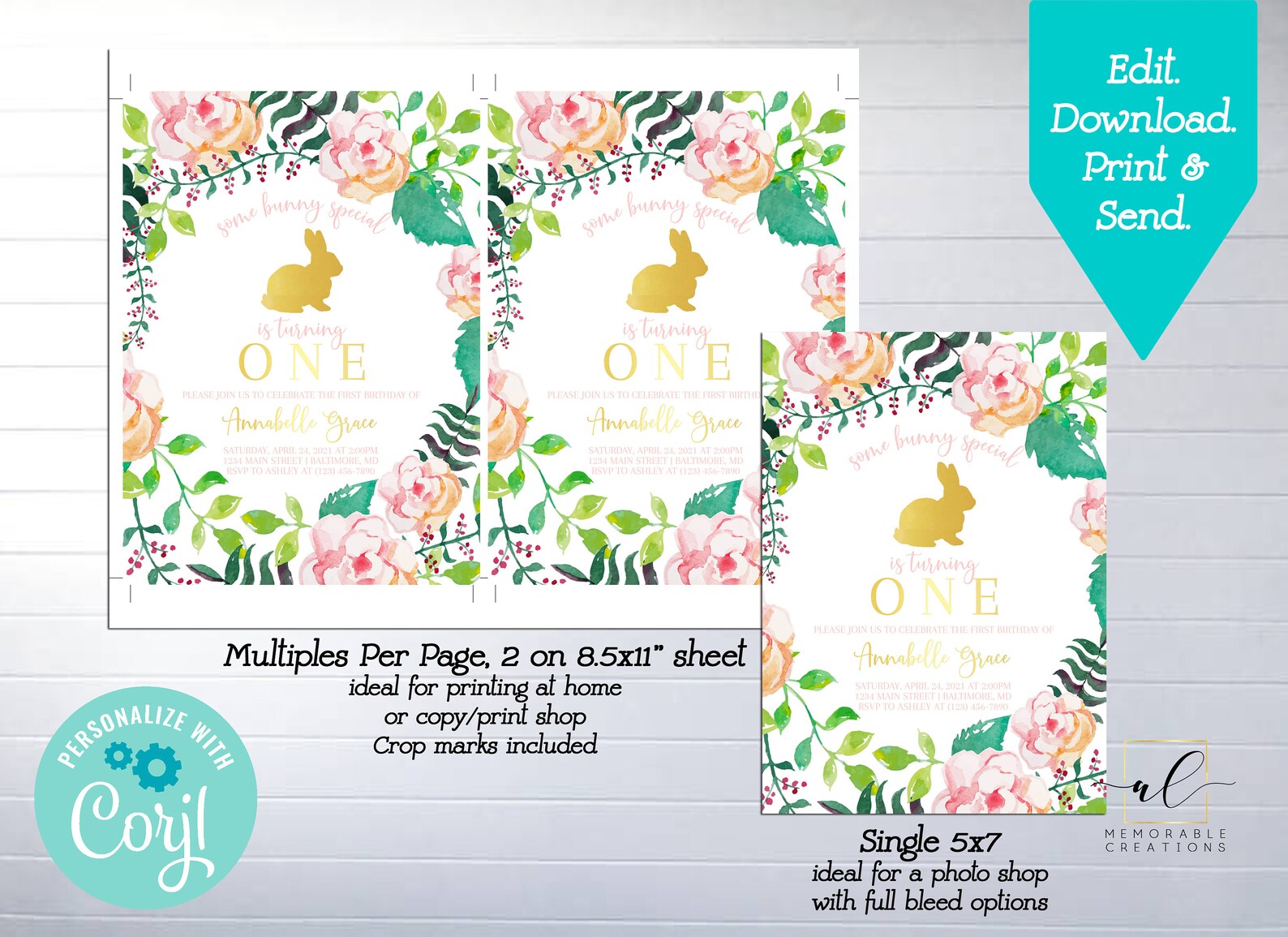 Bunny Birthday Printable Invitation, Edit Yourself Some Bunny Birthday ...