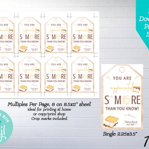 S'more Teacher Appreciation Printable Gift Tag, Editable Appreciated ...