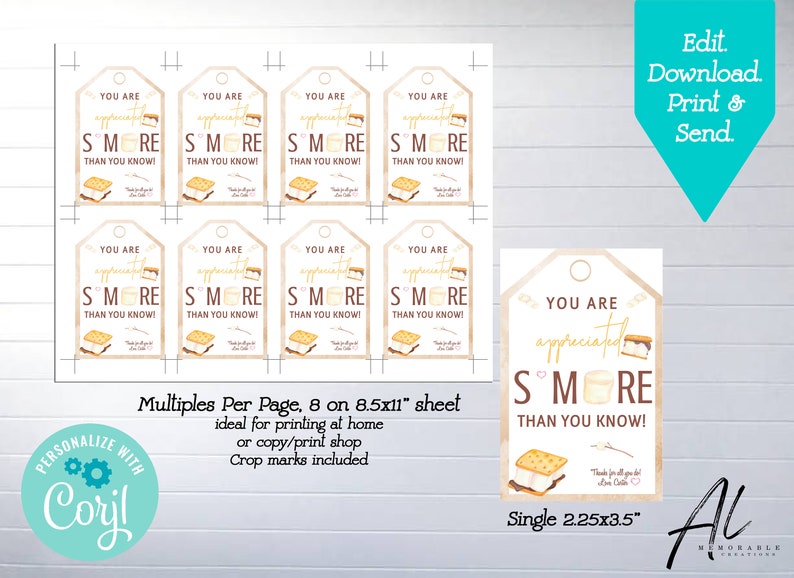 S'more Teacher Appreciation Printable Gift Tag Editable | Etsy