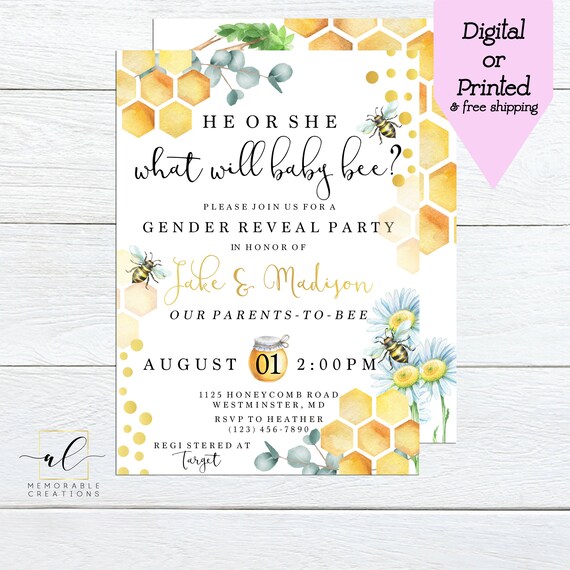 Honey Bee Gender Reveal Party Invitation What Will Baby Bee - Etsy