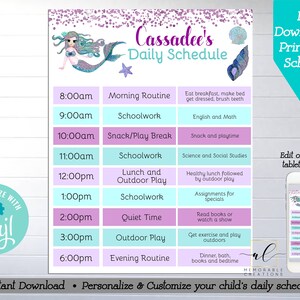 Editable Mermaid Daily Schedule, Edit Yourself Mermaid Daily Planner ...