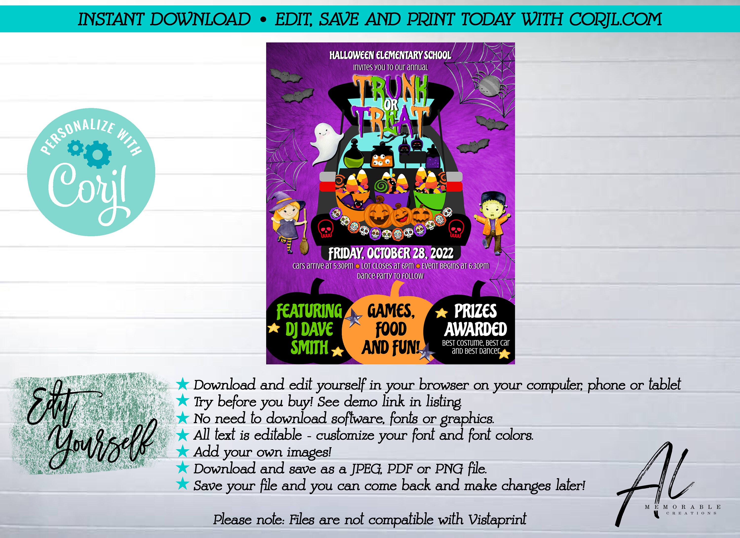 Editable Trunk or Treat Flyer, Printable Halloween Invitation, Instant ...