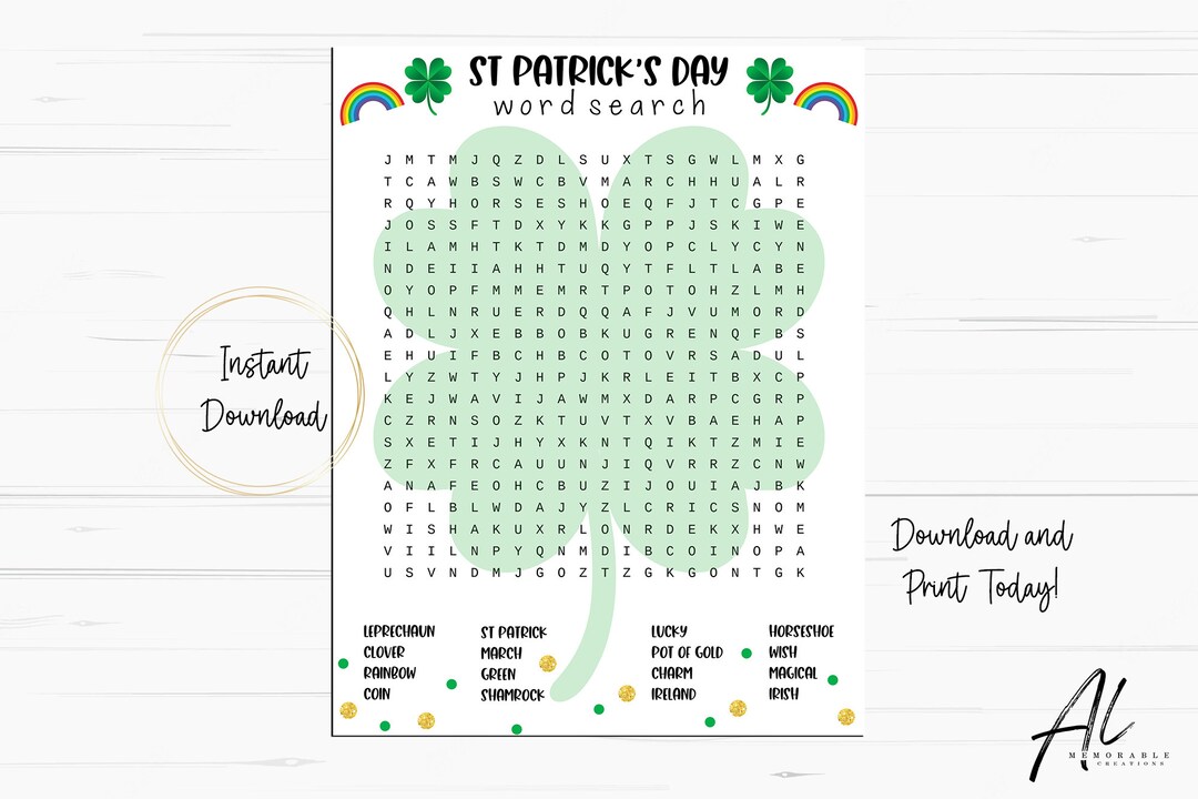 St. Patrick's Day Word Search, Kids St. Patrick's Day Printable ...