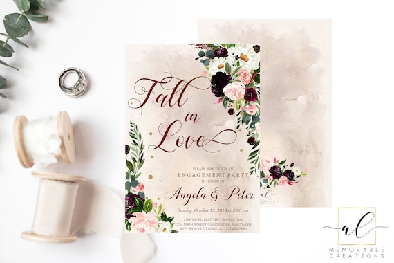 Fall in Love Engagement Party Invitation Fall Watercolor | Etsy