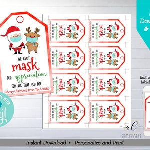 Christmas Face Mask Printable Tags, Edit Yourself Can't Mask Our ...