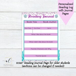 Personalized Mermaid Reading Log, Mermaid Reading Journal, Reading Log ...