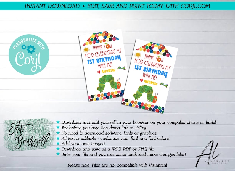 Very Hungry Caterpillar Printable Tags Edit Yourself Hungry - Etsy