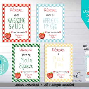 Applesauce Valentine Printable Cards, Editable Applesauce Valentine ...