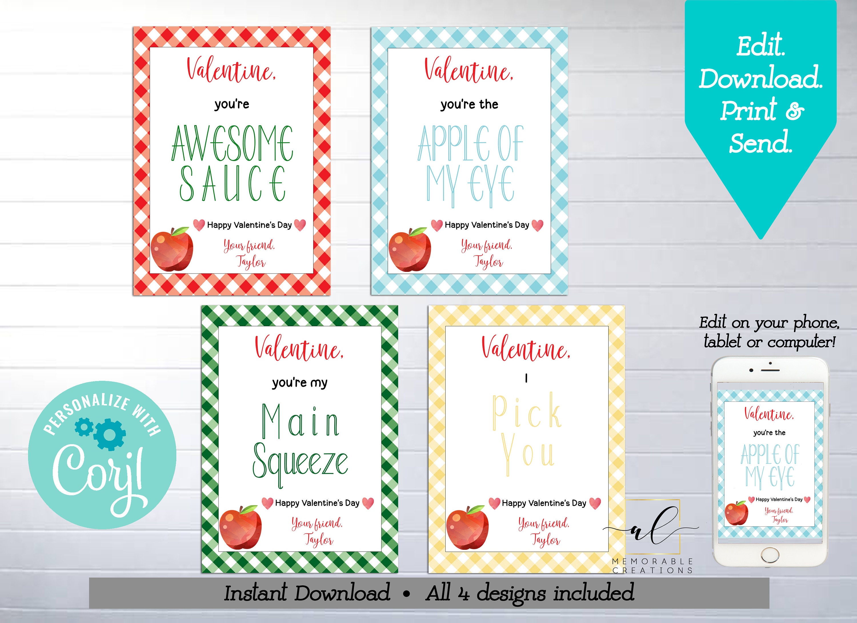 Applesauce Valentine Printable Cards Editable Applesauce - Etsy
